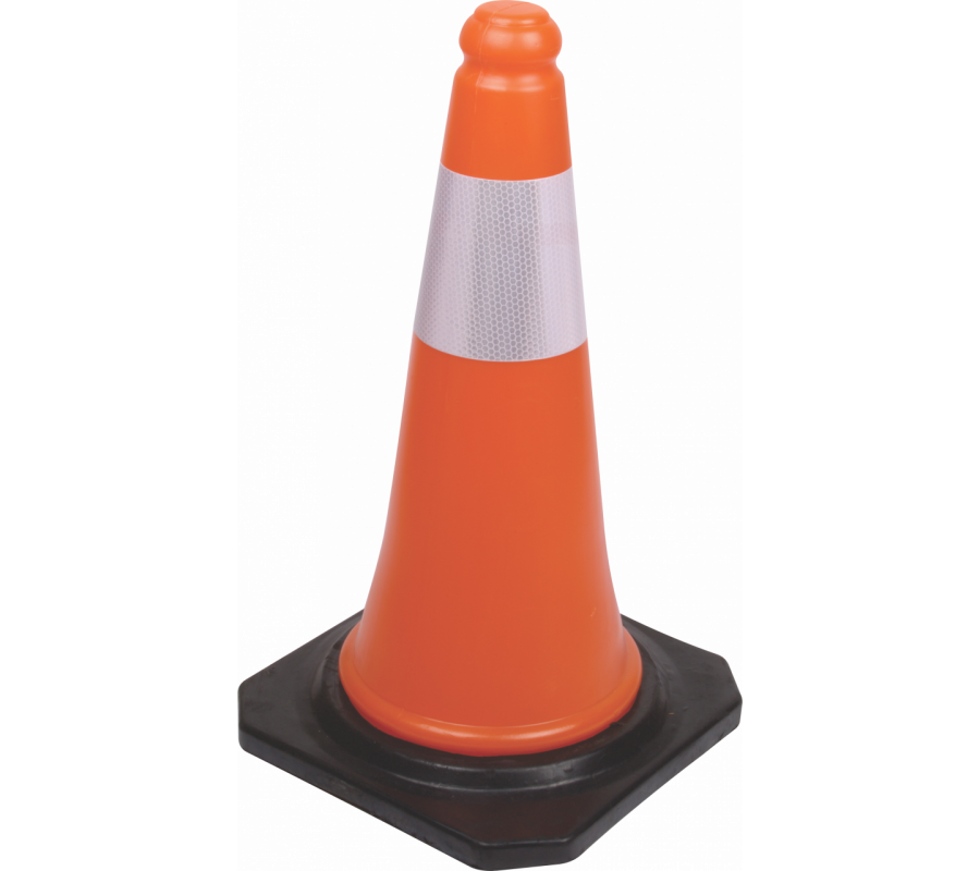Road Cone Red with Reflective Strip Black Base 500MM